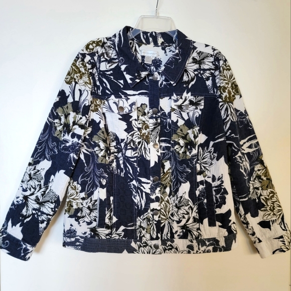 Christopher & Banks | Jackets & Coats | Euc Xl Floral Jean Jacket ...